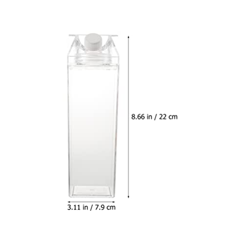 UPKOCH 2pcs Milk Carton Water Bottle 500ml 1000ml Plastic Clear Square Milk Bottles Water Bottle Portable Reusable Milk Carton Juice Bottle Perfect for Fitness Gym Camping Sports