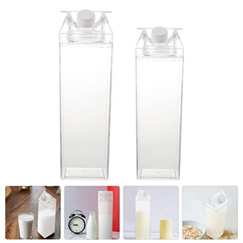 UPKOCH 2pcs Milk Carton Water Bottle 500ml 1000ml Plastic Clear Square Milk Bottles Water Bottle Portable Reusable Milk Carton Juice Bottle Perfect for Fitness Gym Camping Sports