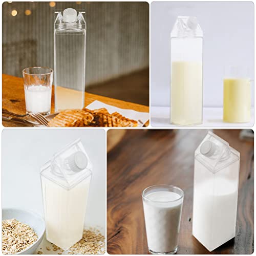 UPKOCH 2pcs Milk Carton Water Bottle 500ml 1000ml Plastic Clear Square Milk Bottles Water Bottle Portable Reusable Milk Carton Juice Bottle Perfect for Fitness Gym Camping Sports