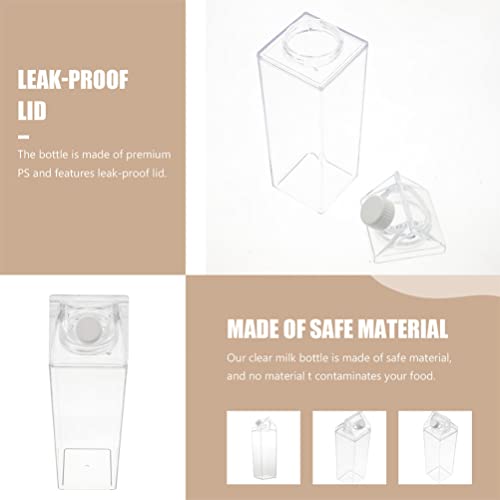 UPKOCH 2pcs Milk Carton Water Bottle 500ml 1000ml Plastic Clear Square Milk Bottles Water Bottle Portable Reusable Milk Carton Juice Bottle Perfect for Fitness Gym Camping Sports