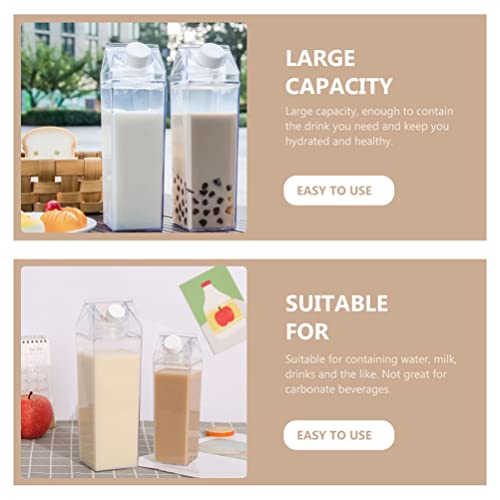 UPKOCH 2pcs Milk Carton Water Bottle 500ml 1000ml Plastic Clear Square Milk Bottles Water Bottle Portable Reusable Milk Carton Juice Bottle Perfect for Fitness Gym Camping Sports