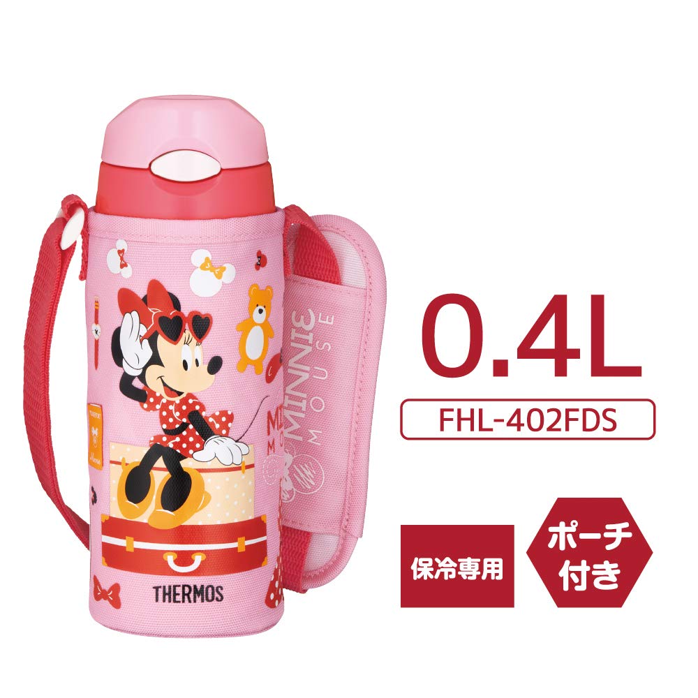 Thermos FHL-402FDS PK-C Water Bottle, Vacuum Insulated Straw Bottle, 13.5 fl oz (400 ml), Minnie Pink Coral