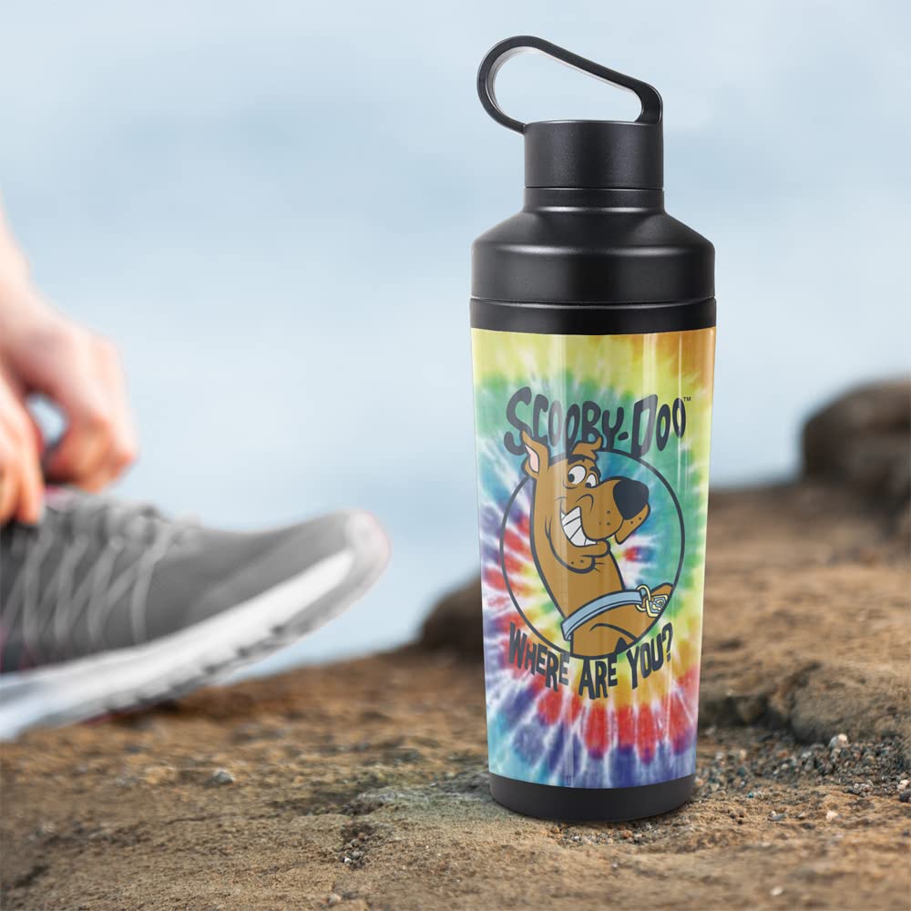 Scooby Doo! OFFICIAL Tie Dye 18 oz Insulated Water Bottle, Leak Resistant, Vacuum Insulated Stainless Steel with 2-in-1 Loop Cap