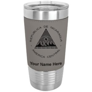 lasergram 20oz vacuum insulated tumbler mug, flag of nicaragua, personalized engraving included (faux leather, gray)