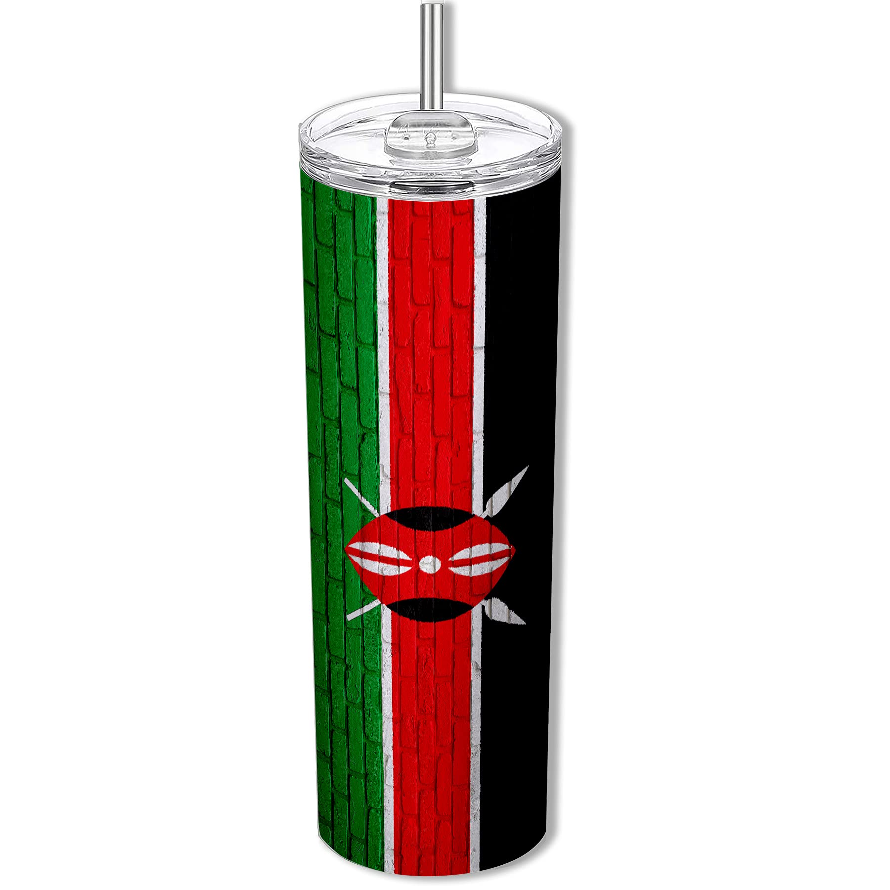 ExpressItBest 20oz Skinny Tumbler with Flag of Kenya (Kenyan) - Bricks Design