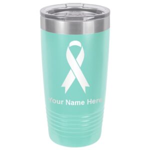 lasergram 20oz vacuum insulated tumbler mug, cancer awareness ribbon, personalized engraving included (teal)