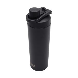 BUILT 24 Ounces Wide Mouth Dualid Double Wall Vacuum Insulated Stainless Steel Bottle with Straw Lid and Chug Lid, Black