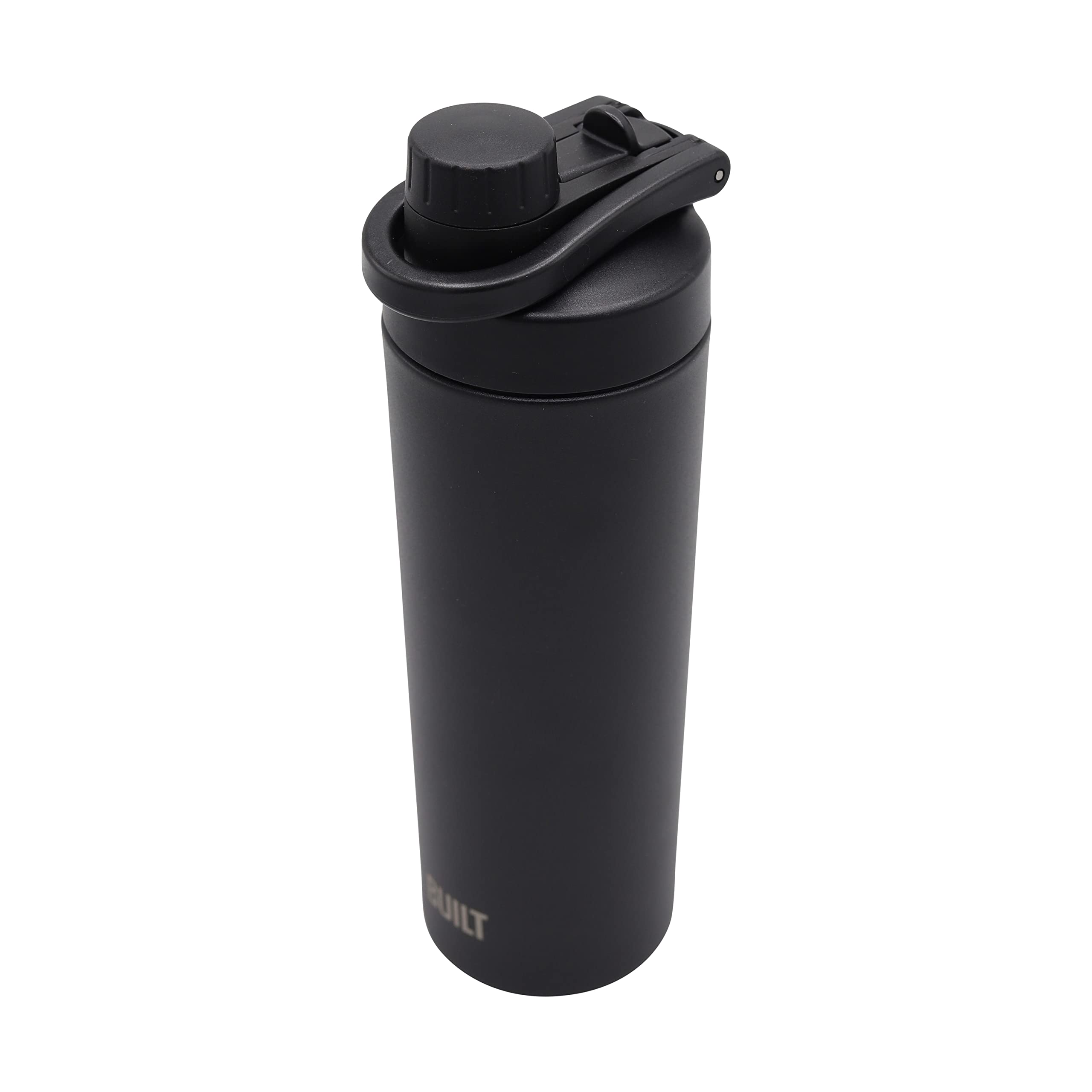 BUILT 24 Ounces Wide Mouth Dualid Double Wall Vacuum Insulated Stainless Steel Bottle with Straw Lid and Chug Lid, Black