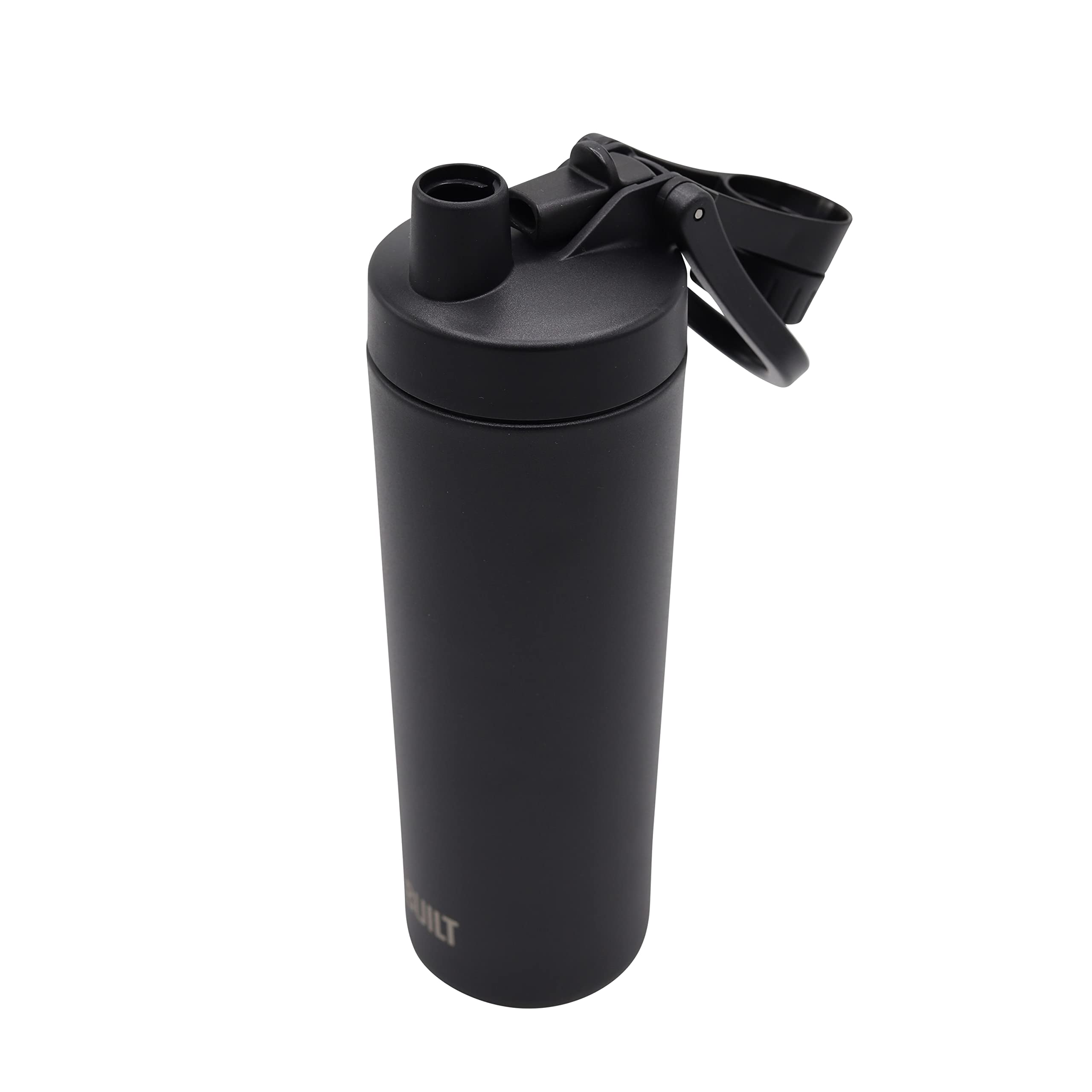 BUILT 24 Ounces Wide Mouth Dualid Double Wall Vacuum Insulated Stainless Steel Bottle with Straw Lid and Chug Lid, Black