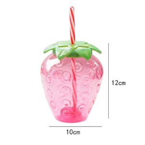 NUZYZ 500ml/ 17oz Strawberry Straw Cup, BPA Free Water Bottle Cartoon Food Grade PP Cup for Home Bottle with Straw