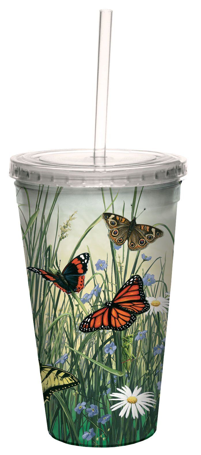 Tree-Free Greetings Butterfly Meadow by James Hautman Artful Traveler Double-Walled Acrylic Cool Cup with Reusable Straw, 16-Ounce