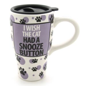 enesco our name is mud travel cat snooze button travel mug, 6-inch