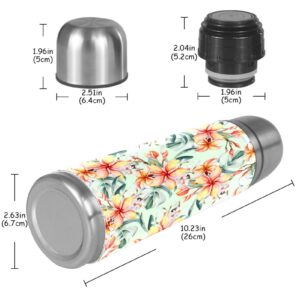 Stainless Steel Leather Vacuum Insulated Mug Tropical Plant Flower Thermos Water Bottle for Hot and Cold Drinks Kids Adults 16 Oz