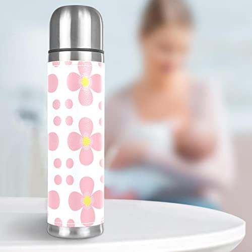 Stainless Steel Leather Vacuum Insulated Mug Flowers Thermos Water Bottle for Hot and Cold Drinks Kids Adults 16 Oz