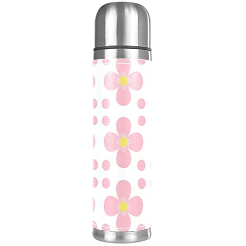 Stainless Steel Leather Vacuum Insulated Mug Flowers Thermos Water Bottle for Hot and Cold Drinks Kids Adults 16 Oz