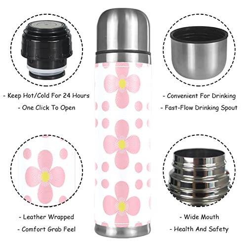 Stainless Steel Leather Vacuum Insulated Mug Flowers Thermos Water Bottle for Hot and Cold Drinks Kids Adults 16 Oz