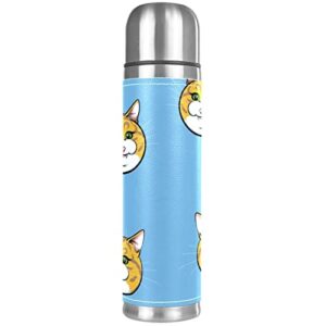 stainless steel leather vacuum insulated mug cat thermos water bottle for hot and cold drinks kids adults 16 oz