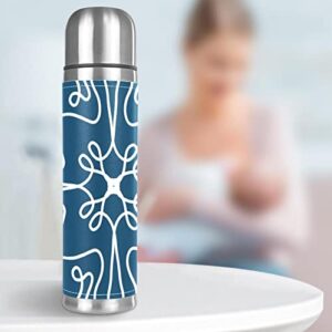 Stainless Steel Leather Vacuum Insulated Mug Vintage Flower Texture Thermos Water Bottle for Hot and Cold Drinks Kids Adults 16 Oz