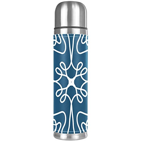 Stainless Steel Leather Vacuum Insulated Mug Vintage Flower Texture Thermos Water Bottle for Hot and Cold Drinks Kids Adults 16 Oz