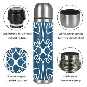 Stainless Steel Leather Vacuum Insulated Mug Vintage Flower Texture Thermos Water Bottle for Hot and Cold Drinks Kids Adults 16 Oz