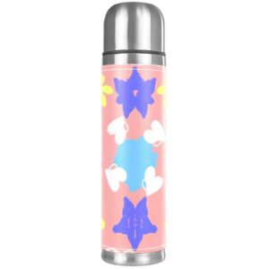 stainless steel leather vacuum insulated mug abstract thermos water bottle for hot and cold drinks kids adults 16 oz