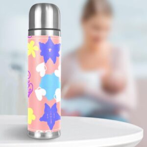 Stainless Steel Leather Vacuum Insulated Mug Abstract Thermos Water Bottle for Hot and Cold Drinks Kids Adults 16 Oz