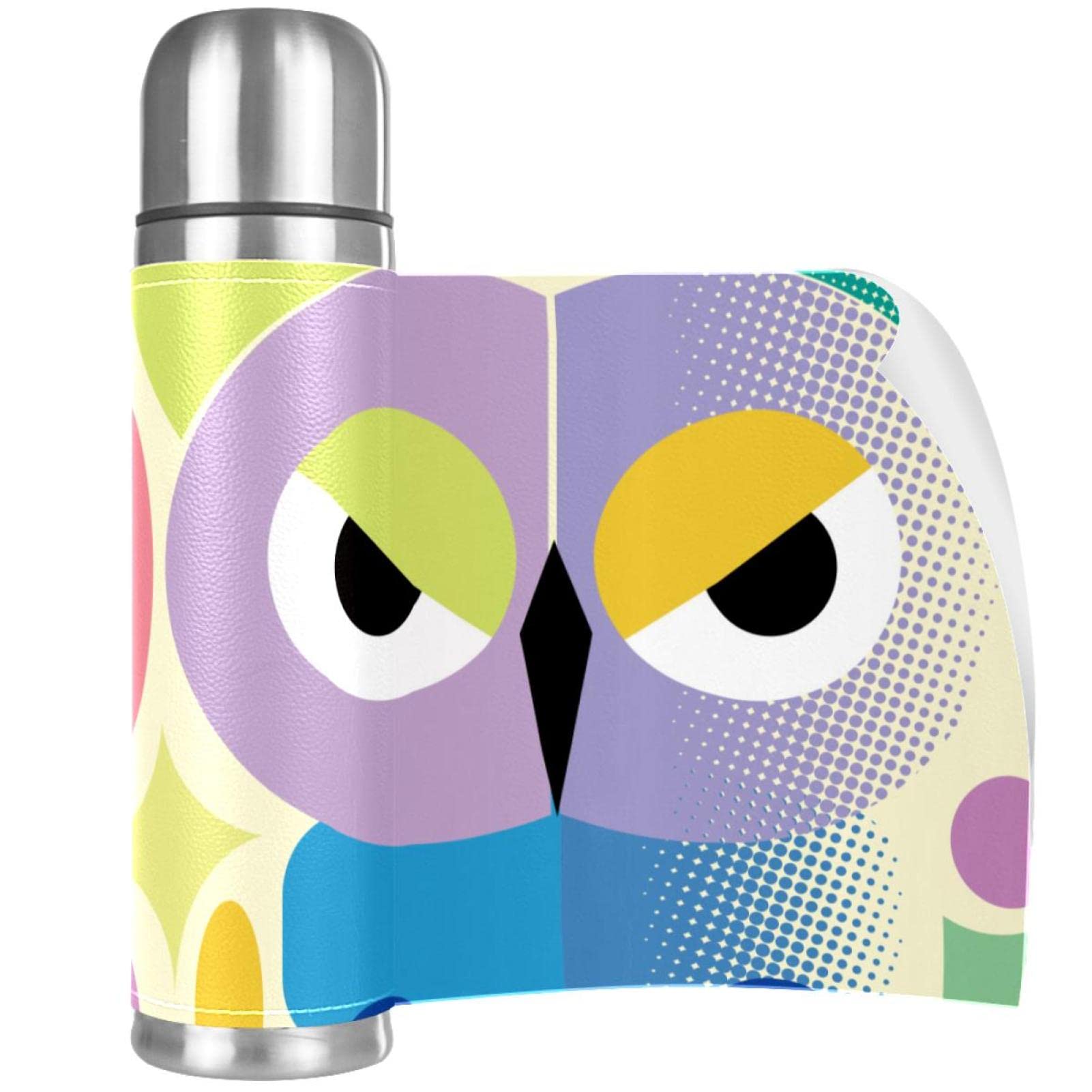 Stainless Steel Leather Vacuum Insulated Mug Owl Thermos Water Bottle for Hot and Cold Drinks Kids Adults 16 Oz