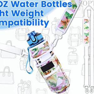 SOPTICE 32oz Water Bottles with Sleeve and Straw Lid Hands Free for Outdoor Sports Insulated Neoprene Holder with Adjustable Strap BPA Free Reusable Drink Jug with Carrier Bag for Phone Tiger Lily