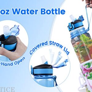 SOPTICE 32oz Water Bottles with Sleeve and Straw Lid Hands Free for Outdoor Sports Insulated Neoprene Holder with Adjustable Strap BPA Free Reusable Drink Jug with Carrier Bag for Phone Tiger Lily