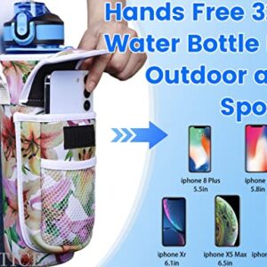 SOPTICE 32oz Water Bottles with Sleeve and Straw Lid Hands Free for Outdoor Sports Insulated Neoprene Holder with Adjustable Strap BPA Free Reusable Drink Jug with Carrier Bag for Phone Tiger Lily