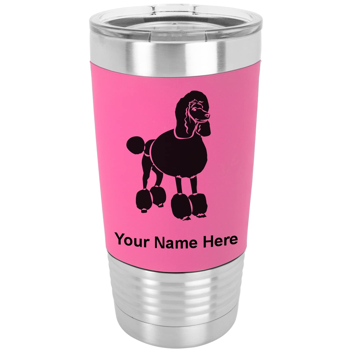 LaserGram 20oz Vacuum Insulated Tumbler Mug, French Poodle Dog, Personalized Engraving Included (Silicone Grip, Pink)