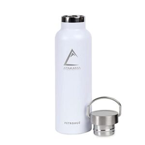 Atakama Outdoor - Thermal Bottle Petrohues Bagrecito “Fish Edition” Black 21 Oz Capacity | Maintains heat for up to12 hours and cold for up to 24 hours | stainless steel water bottles, White