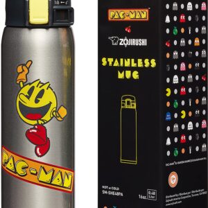 [Zojirushi x Pac-man] Limited Edition SM-SHE48PA BA&XA Stainless Steel Mug, 2 Count Bundle (Pack of 2), PAC-MAN Black&Stainless 16oz (Bundle 2-pack: Black & Silver)