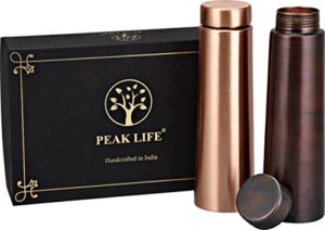 peak life pure copper water bottle for drinking - copper bottle water sleek leakproof copper vessel for drinking water - ayurvedic pure copper bottle- 27 oz (800ml)- antique & matt finish