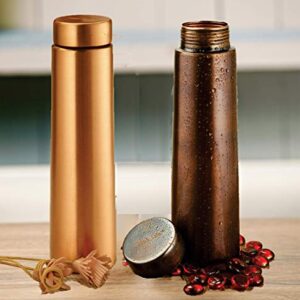 Peak Life Pure Copper Water Bottle for drinking - Copper Bottle Water Sleek Leakproof Copper Vessel for drinking water - Ayurvedic Pure Copper Bottle- 27 Oz (800ml)- Antique & Matt Finish