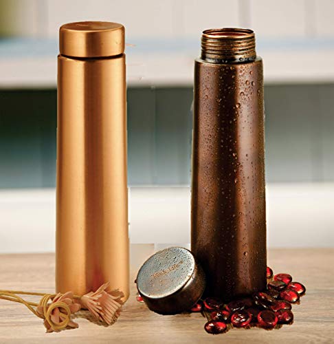 Peak Life Pure Copper Water Bottle for drinking - Copper Bottle Water Sleek Leakproof Copper Vessel for drinking water - Ayurvedic Pure Copper Bottle- 27 Oz (800ml)- Antique & Matt Finish