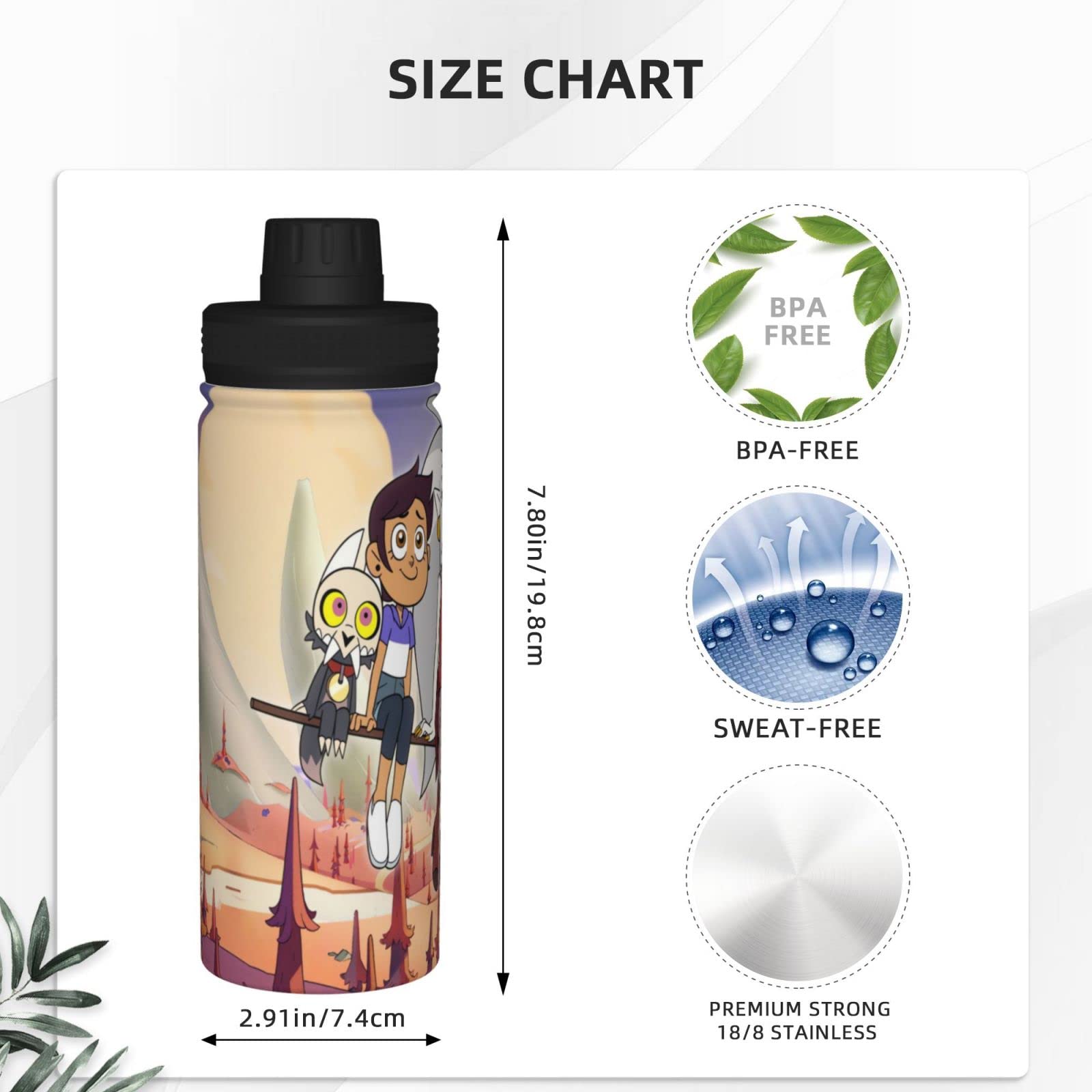 atgzfdr The Owl Anime House Sports Water Bottle 18oz Stainless Insulated Water Bottles Leak Proof Hot and Cold Flask Travel Cup for Hiking & Biking