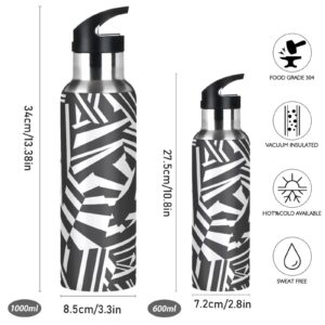 Dazzle Camouflage Water Bottle with Straw Lid Double Wall Thermos Bottle Vacuum Insulated Flask Stainless Steel Water Bottle for Gym Outdoor 35 OZ