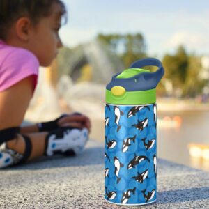 ALAZA Orca Killer Whale on Blue Background Kids Water Bottles with Lids Straw Insulated Stainless Steel Water Bottles Double Walled Leakproof Tumbler Travel Cup for Girls Boys Toddlers 12 oz / 350 ml,