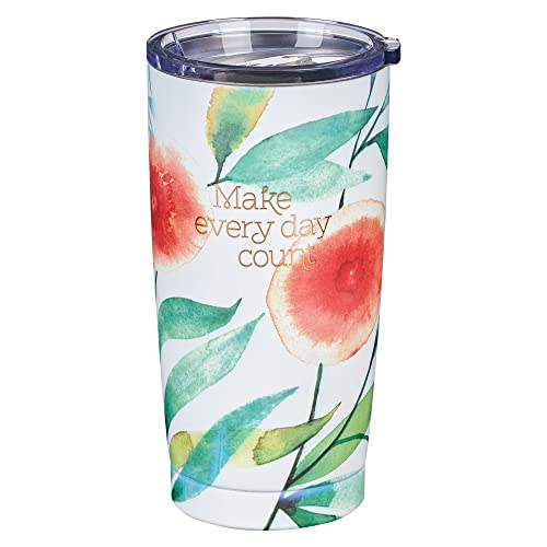 Heartfelt Insulated Travel Mug Make Every Day Count, Orange Blossoms, Stainless Steel