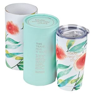 Heartfelt Insulated Travel Mug Make Every Day Count, Orange Blossoms, Stainless Steel