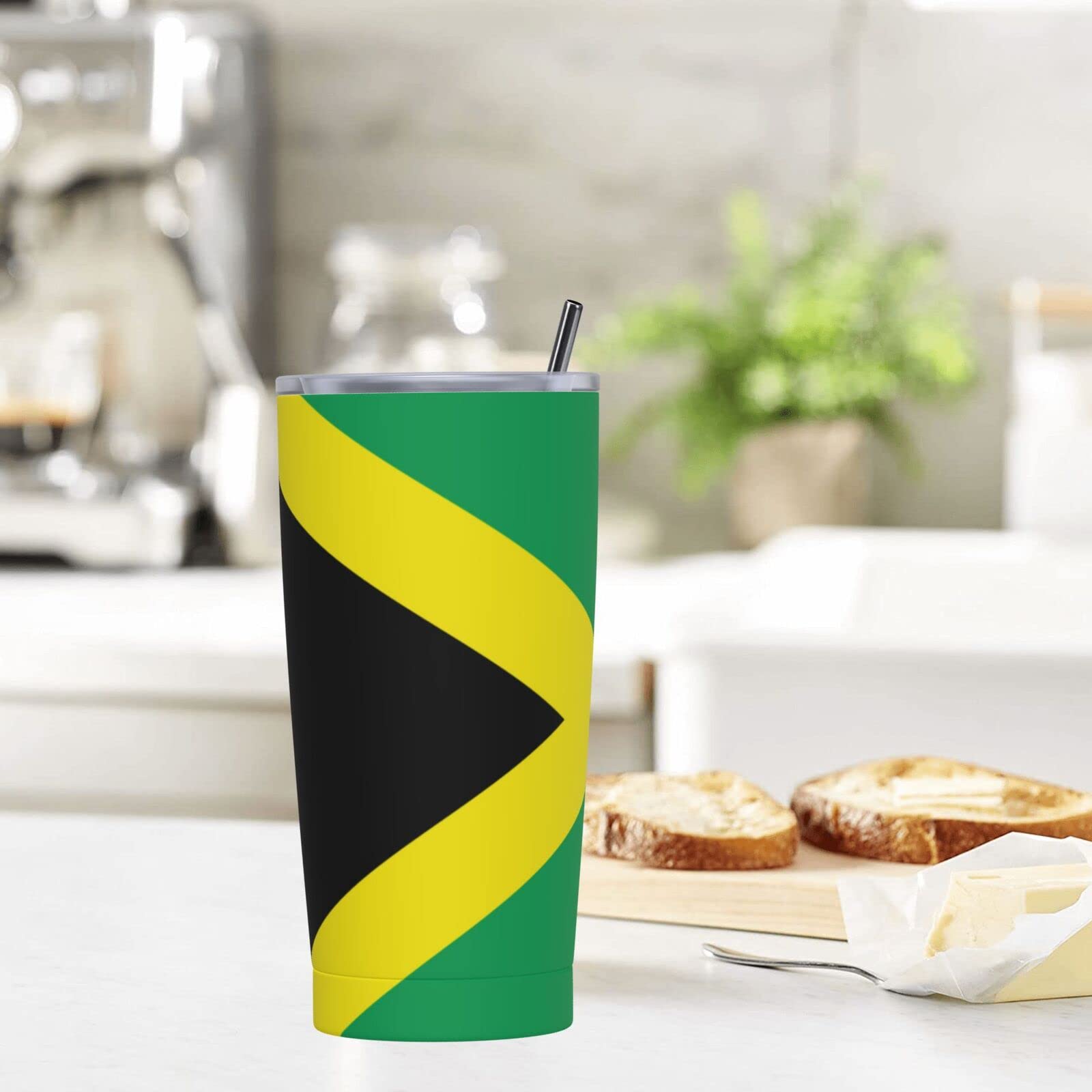 Dujiea 20oz Tumbler With Lid And Straw, Jamaica Flag Vacuum Insulated Iced Coffee Mug, Reusable Travel Cup Stainless Steel Water Bottle