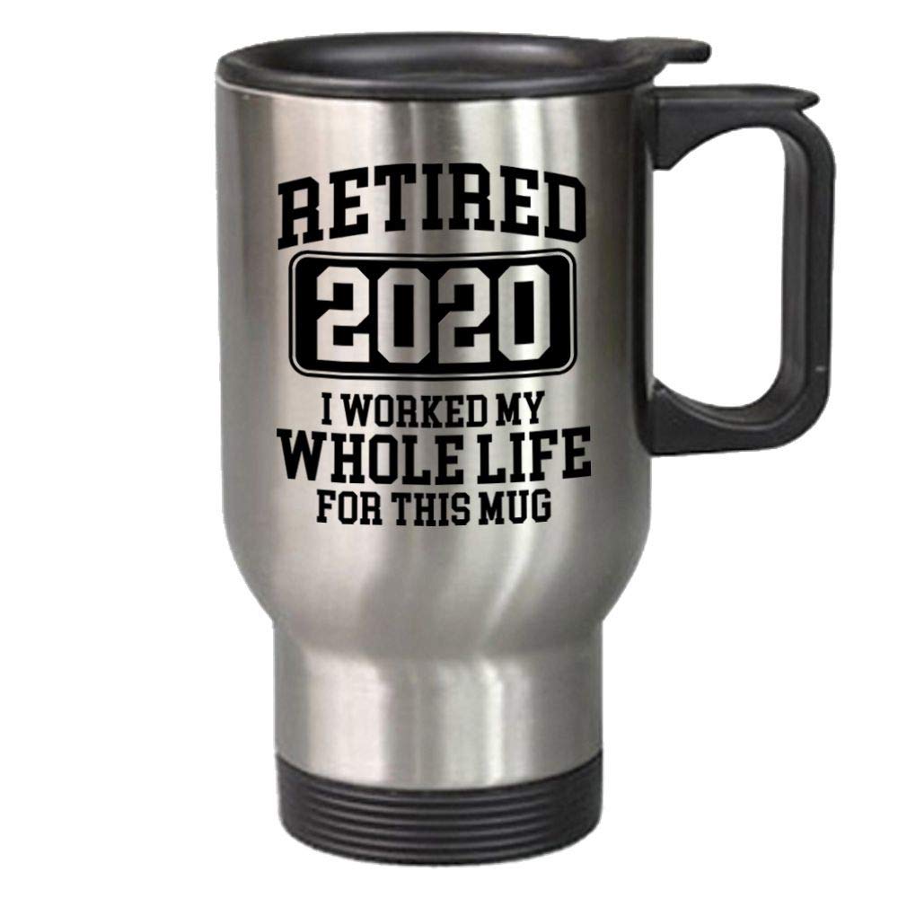 Exxtra Gifts Retirement Gift For Women And Men - Retired 2020 14 oz Travel Mug - Funny Novelty Commuter And Gag Present - Perfect For Co-Worker Or Colleague