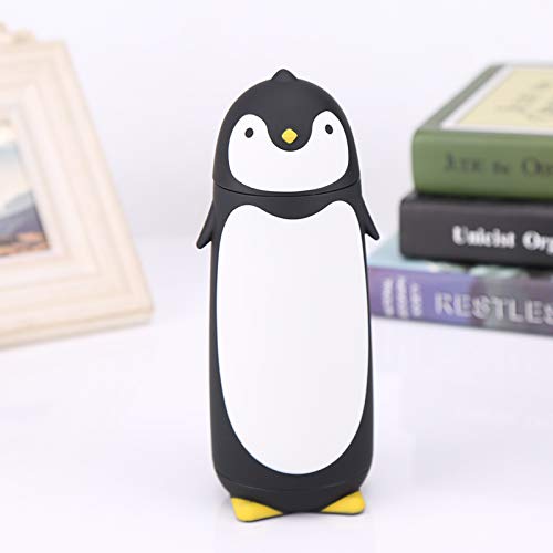 300ml Penguin Water Bottle,Cute Thermos Bottles,Stainless Steel Vacuum Thermospenguin Thermos Portable Penguin Glass Water Bottle Double Layer Mug Travel Cup(Black)