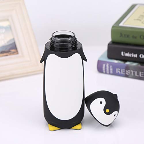 300ml Penguin Water Bottle,Cute Thermos Bottles,Stainless Steel Vacuum Thermospenguin Thermos Portable Penguin Glass Water Bottle Double Layer Mug Travel Cup(Black)