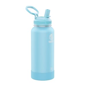 takeya actives insulated stainless steel water bottle with straw lid, 32 ounce, ice blue