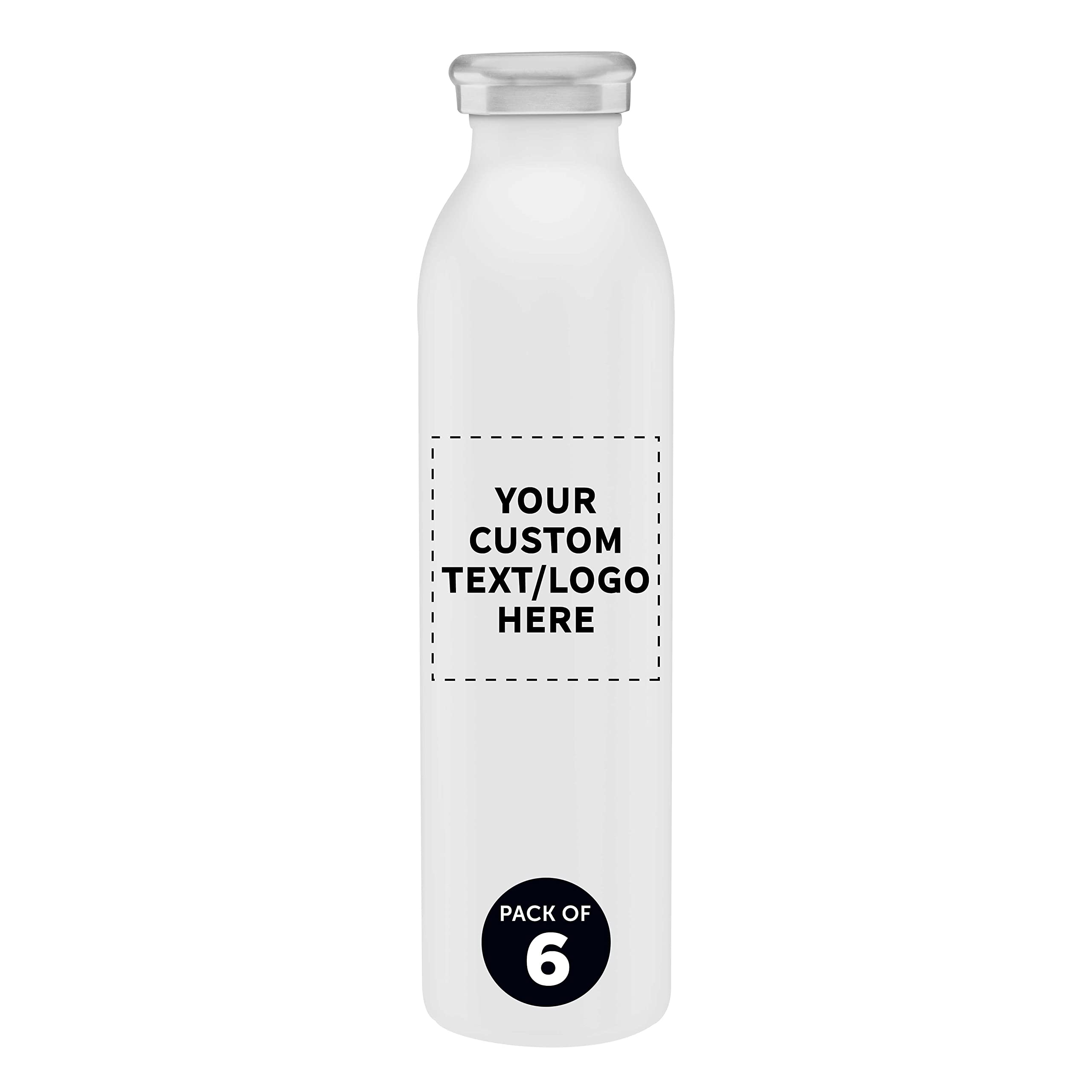 DISCOUNT PROMOS Custom Posh Stainless Steel Water Bottles 20 oz. Set of 6, Personalized Bulk Pack - Double Wall, Perfect for Coffee, Soda, Other Hot & Cold Beverages - White