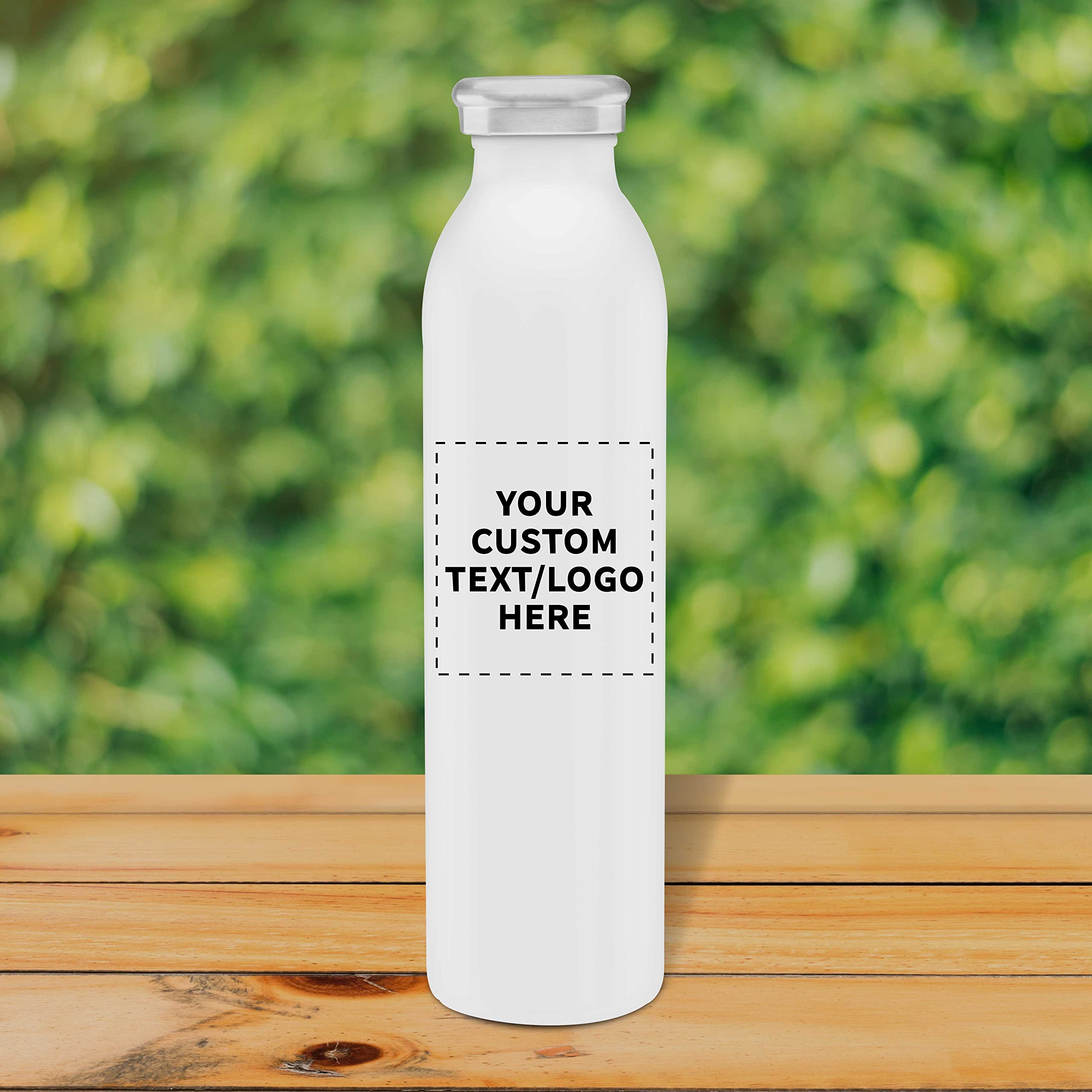 DISCOUNT PROMOS Custom Posh Stainless Steel Water Bottles 20 oz. Set of 6, Personalized Bulk Pack - Double Wall, Perfect for Coffee, Soda, Other Hot & Cold Beverages - White