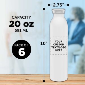 DISCOUNT PROMOS Custom Posh Stainless Steel Water Bottles 20 oz. Set of 6, Personalized Bulk Pack - Double Wall, Perfect for Coffee, Soda, Other Hot & Cold Beverages - White