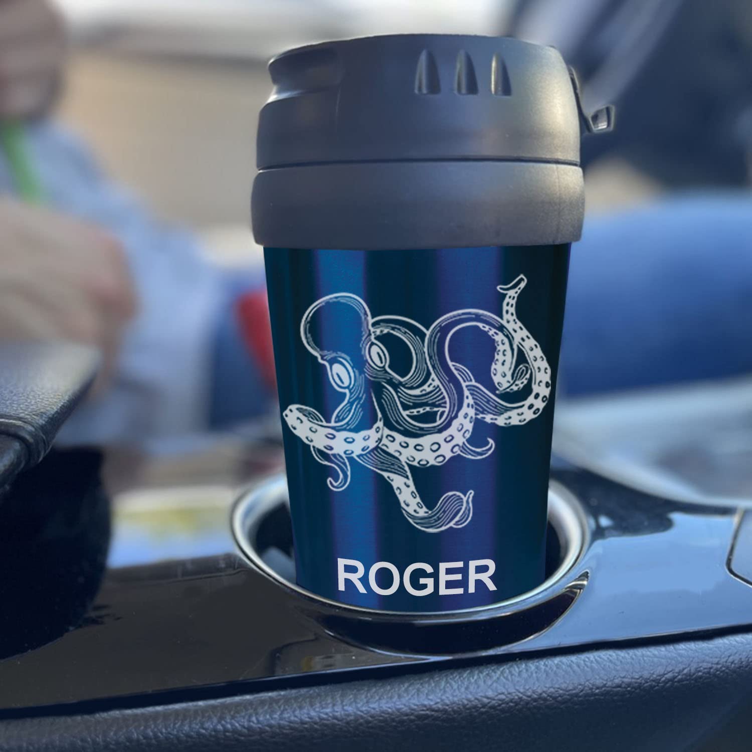 LaserGram 16oz Coffee Travel Mug, Kokopelli, Personalized Engraving Included (Dark Blue)